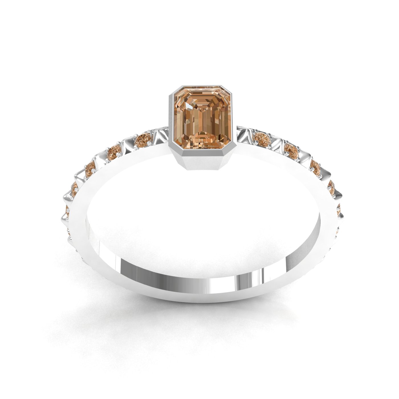 1 Solitaire Spikes or blanc diamant brun chocolat taille émeraude serti ...